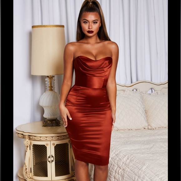 Oh Polly | Dresses | Oh Polly Bustier Satin Midi Dress | Poshmark
